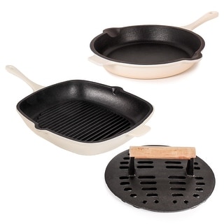 BergHOFF Neo 3pc Cast Iron Fry Pan & Grill Pan Set with Slotted Steak ...