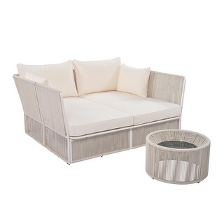 Outdoor Double Daybed with Coffee Table，Perfect Sunbed Set for Patio ...