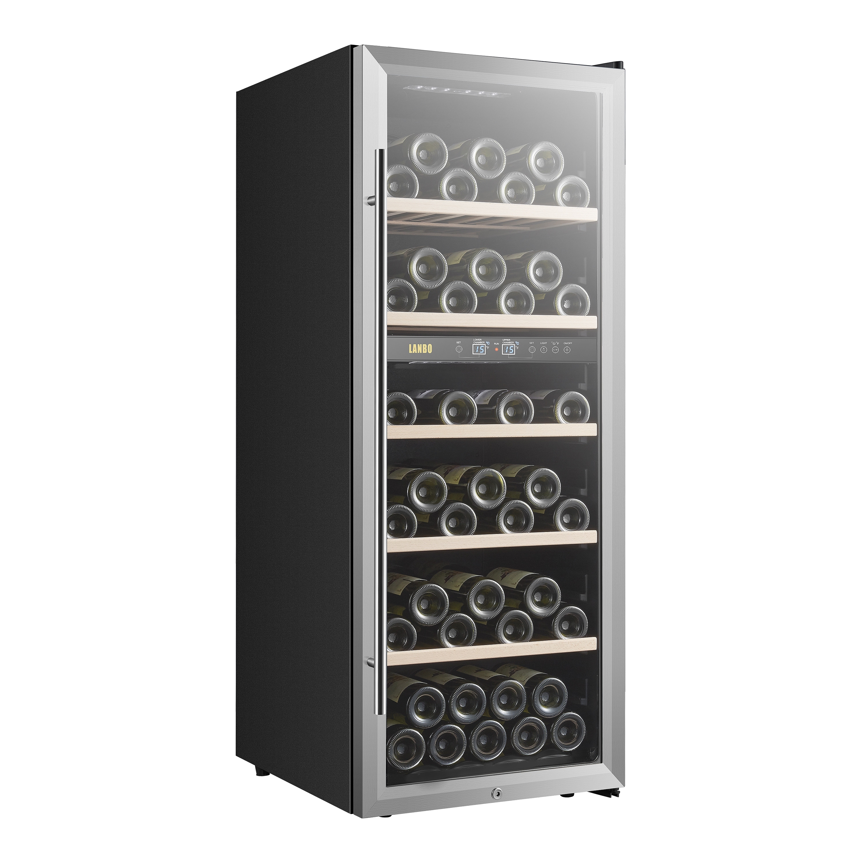 Lanbo 20 Inch 64 Bottle Dual Zone Freestanding Wine Cooler Stainless Steel Trimmed Glass Door With Two Safety Lock On Sale Bed Bath Beyond 40981837