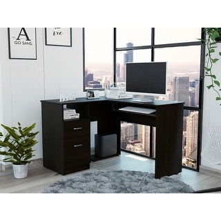 Modern Desk with 2 Drawers and 2 Shelves with Ample Storage Space, L ...