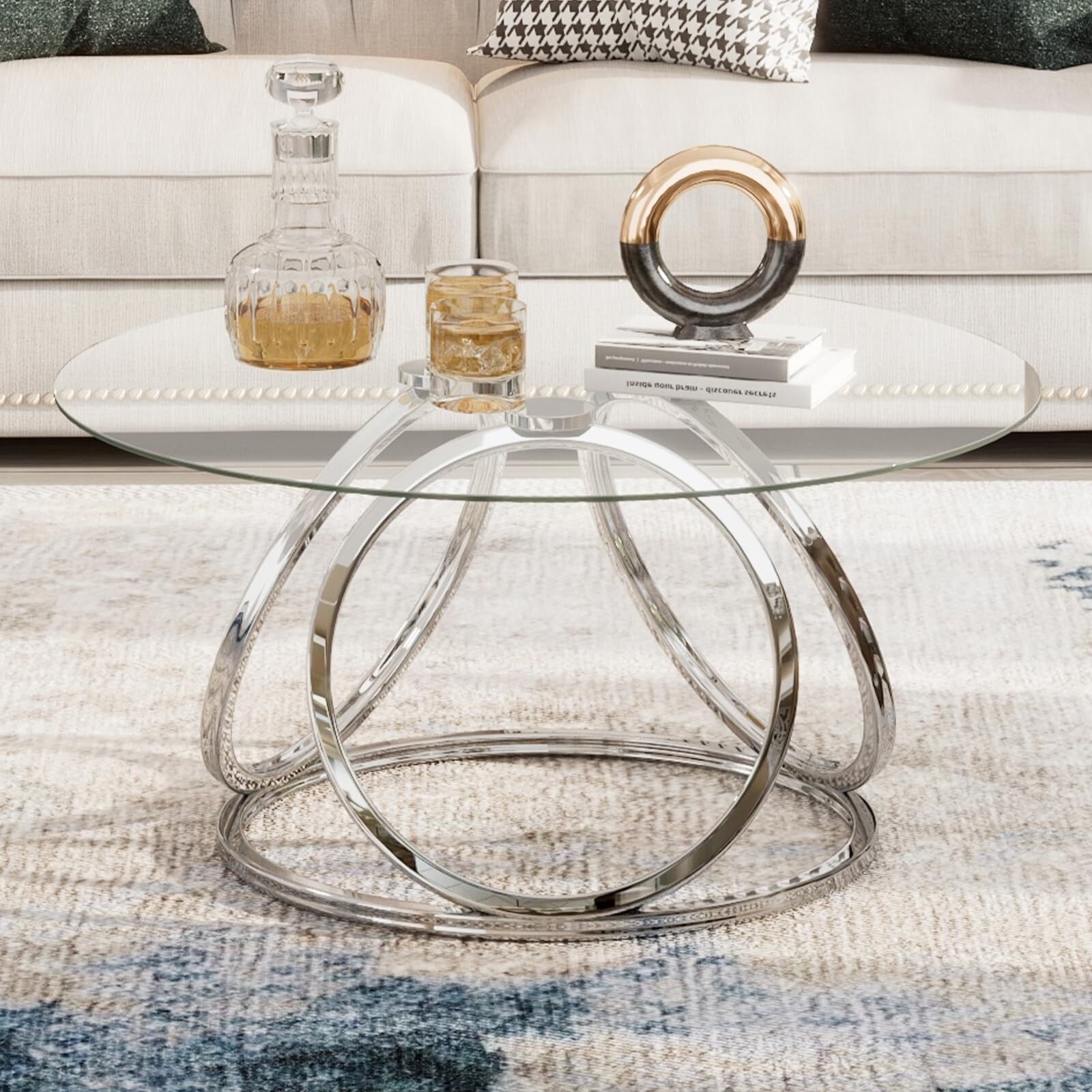 Round glass chrome coffee table store