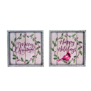 Transpac Wood 15 in. White Christmas Wreath Block Decor 2 Assorted ...