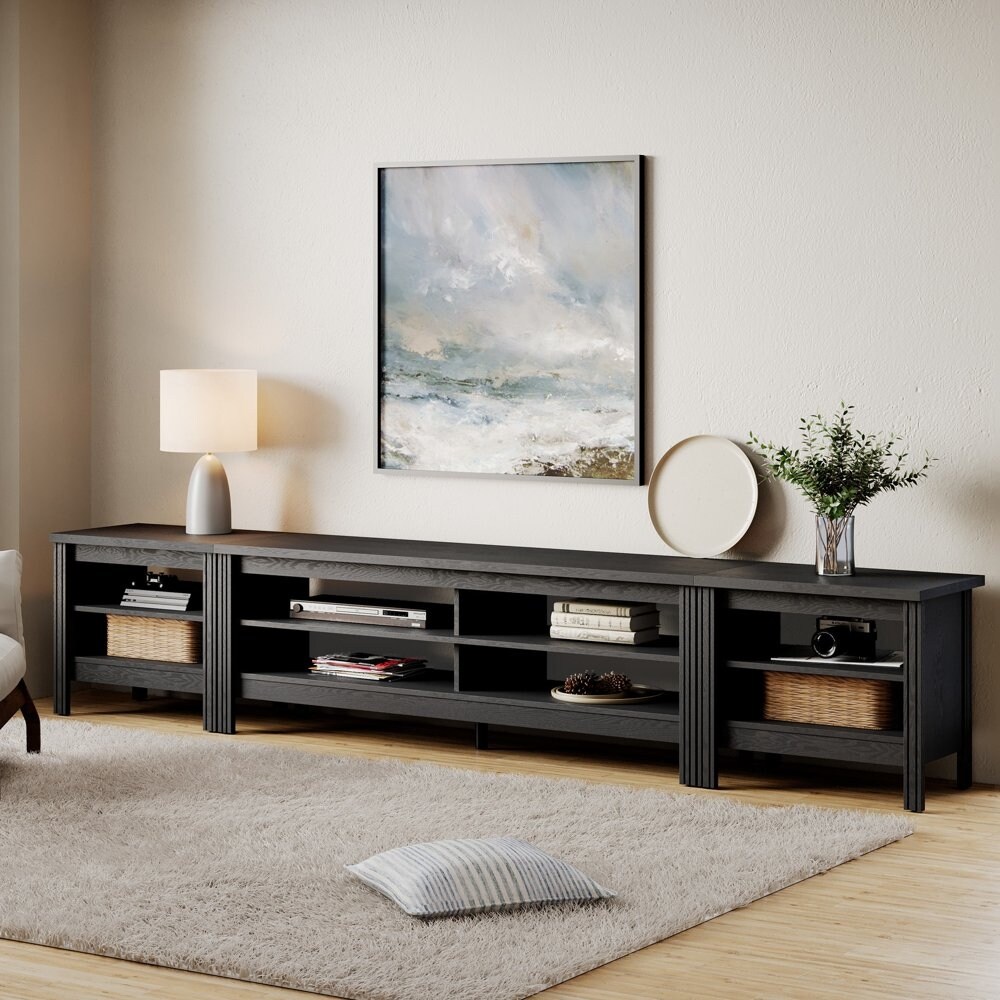 TV Stand for 90 inch TV Entertainment Center Wood TV Console Table for 100 85 80 inch TV with 8 Storages Black Bed Bath Beyond 38051121