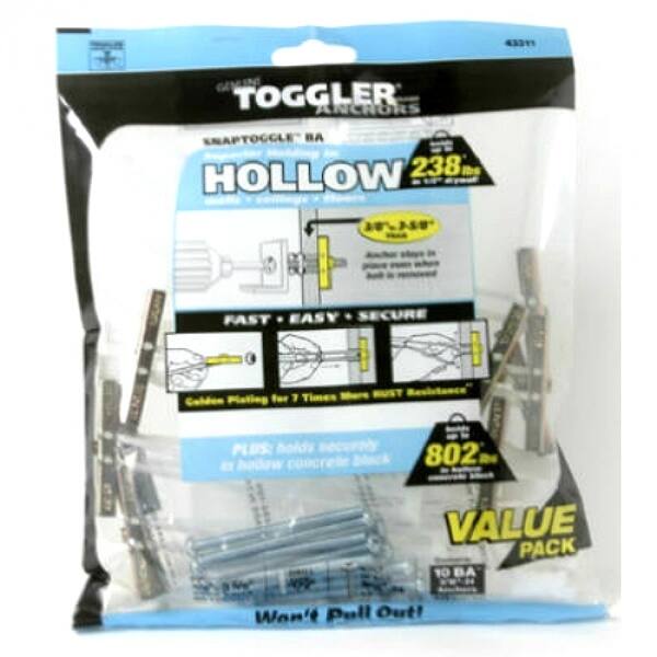 Toggler 50375 Snaptoggle BA Hollow Wall Anchors with Bolts, 3/16"-24 ...