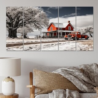 Designart "Red Turck On Farmhouse Country Winter" Farmhouse Multipanel ...