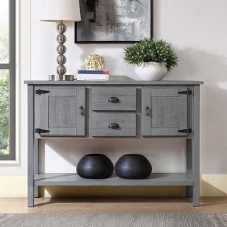 Gray Solid Wood Sideboard Console with 2 Drawers and Cabinets and ...