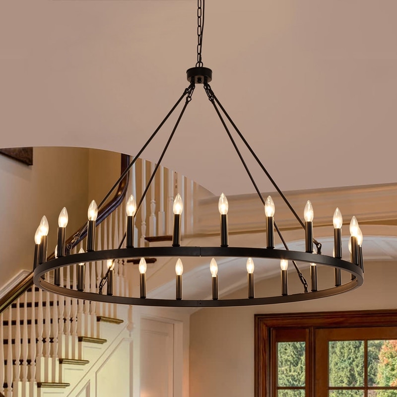2-Tier Farmhouse 20-light Wagon Wheel Chandelier - Black Finish - Bed ...