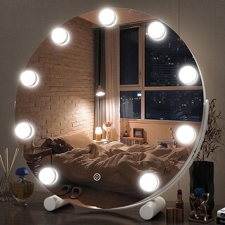 Round LED Makeup Mirror, Lighted Makeup Mirror with 9 Dimmable Bulbs ...