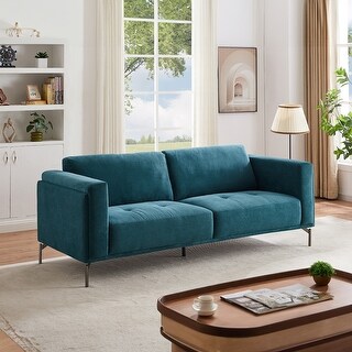 Luna Mid Century Modern Blue Linen Sofa - Bed Bath & Beyond - 39044209