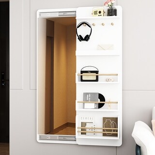 White Wall Mirror w/Coat Rack and Shelves - Multifunctional Home Decor ...