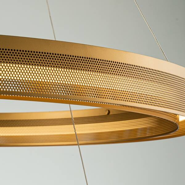 2 Light 32'' Wide Round Antique Gold Modern Double Ring LED Chandelier ...