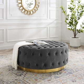 Ensconce Tufted Performance Velvet Round Ottoman - Bed Bath & Beyond ...
