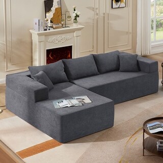 Grey L-Shaped Sofa Raised Sleeper, 2-Piece Sectional Couch Chaise - Bed ...