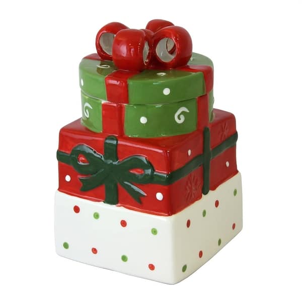 7.5-inch Christmas Gift Box Cookie Jar, Hand-Painted Stoneware ...