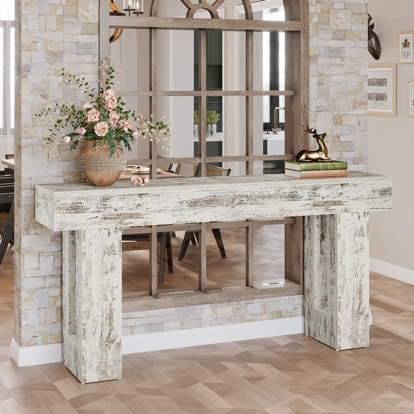 63 Inch Farmhouse Wooden Sofa Console Entryway Table for Living Room