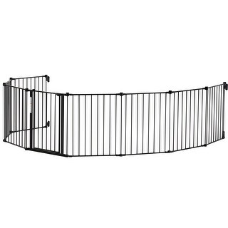 28-Inch-High Adjustable Black 8 Panels Steel 192 Wide Baby Gate Secure ...