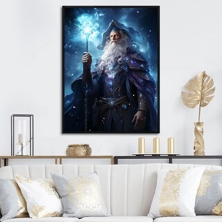 Designart "Powerful Wizard" Superheros Framed Canvas Wall Art - Bed ...