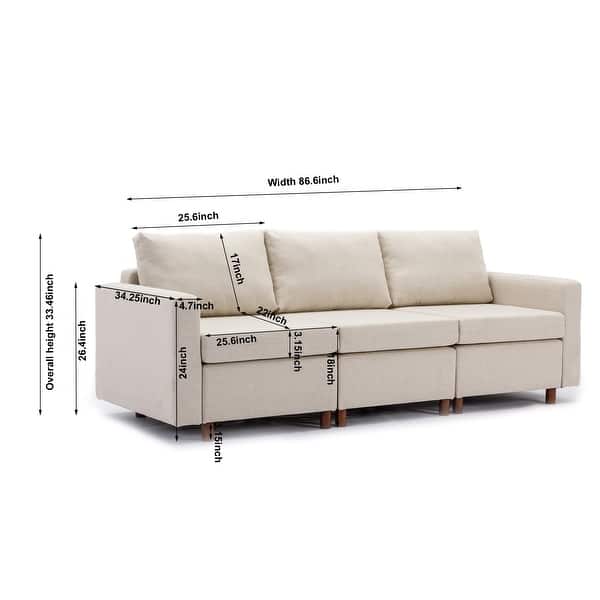 Living Room Module Sectional Sofa Set and L-Shape Linen Fabric 3-seat Couch with Ottoman Square ...
