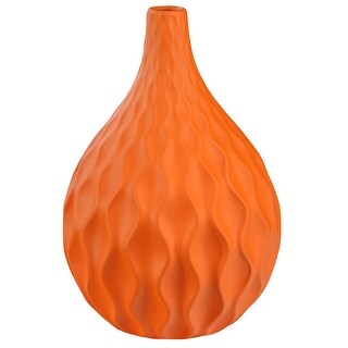 Ceramic Bellied Vase with Embossed Wave Design, Orange - Bed Bath ...