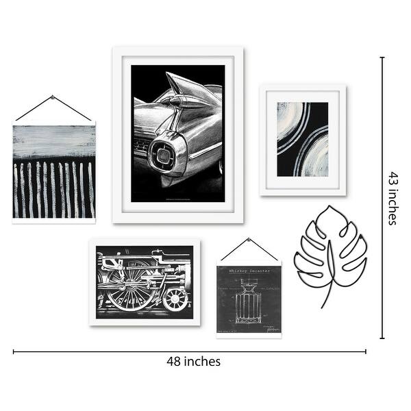 6 Piece Framed Multimedia Gallery Wall Art Set Black Masculine Abstract ...