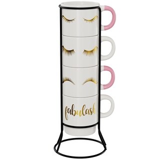 Ceramic Mug & Metal Rack Set - 4 Mugs 14 oz each - Bed Bath & Beyond ...