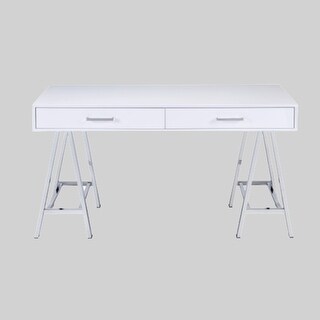 Modern Chrome Writing Desk with USB Port, 2 Storage Drawers, High Gloss ...