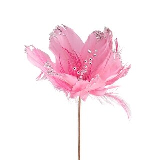 Glittered Feather Poinsettia Artificial Christmas Pick - 13.75" - Pink ...