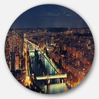 Designart 'Paris City Night Skyline' Cityscape Photo Circle Wall Art ...