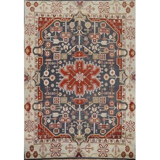 Blue Geometric Heriz Serapi Indian Area Rug Handmade Wool Carpet - 8'0 ...