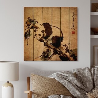Designart 'Chinese Panda Papyrus Art' Traditional Wood Wall Art Panels ...