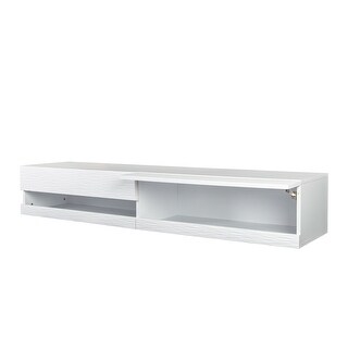 70"L Wall Mounted relief Floating TV Stand 2 Push-click Door&RGB LED ...