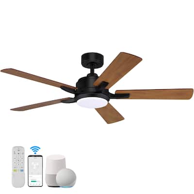 52" Outdoor Smart Ceiling Fans with Lights and Remote Control, Wood ...