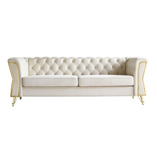 87 inch Velvet Fabric Loveseat Sofa with Electroplated Metal Legs, Mid ...