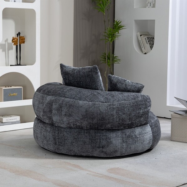 Oversize Oval Padded Lounger Chair Upholstered Bean Bag Couch with 3 Pillows Chenille Fabric Lazy Sofa Chair Bed Bath Beyond 42433791