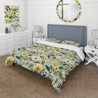 Designart "Meadow Greenery Botanical Green" Floral Bedding Set With ...