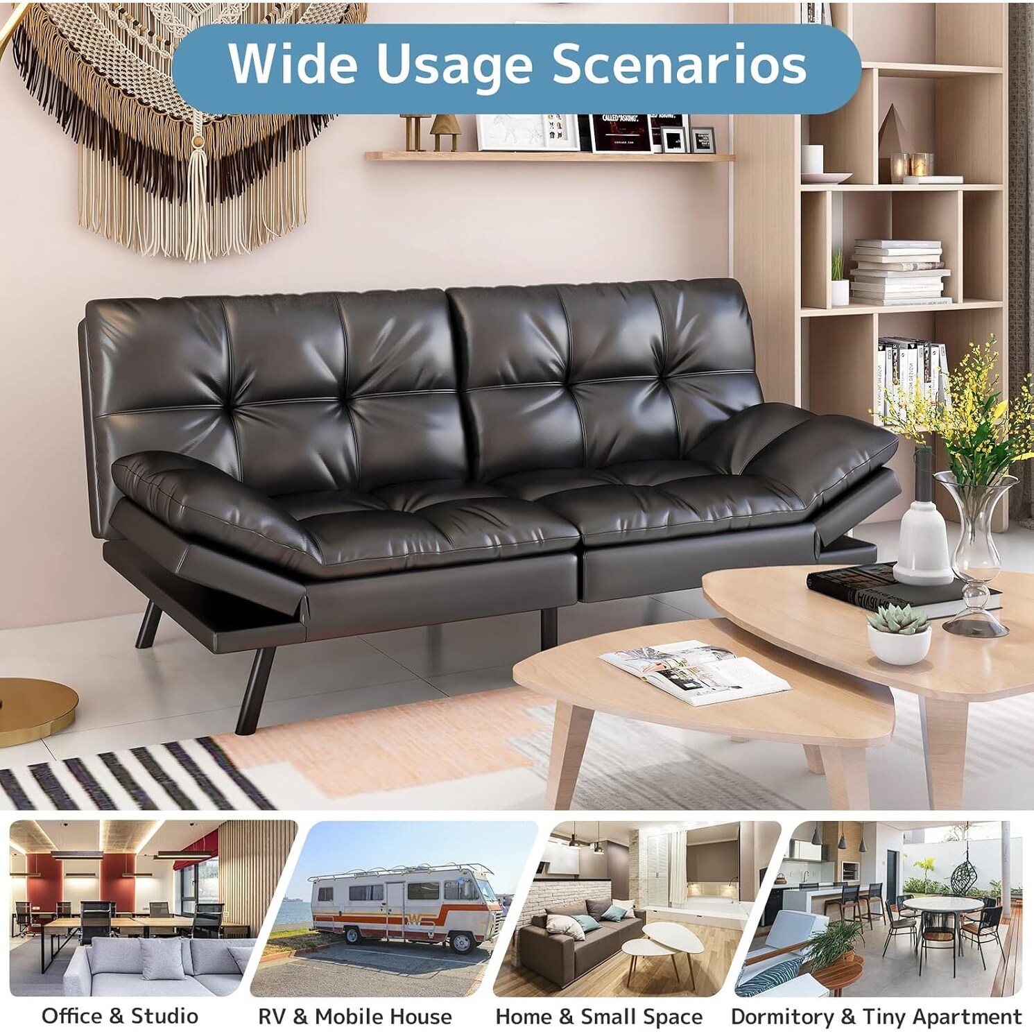 Futon Sofa Bed Memory Foam Couch Sleeper Daybed Foldable Convertible Loveseat