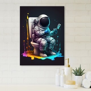 Designart 'Astronaut Sitting On The Toilet II' Outer Space Canvas Wall ...