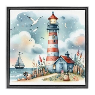Stupell Fun Maritime Lighthouse Framed Floater Canvas Wall Art Design ...