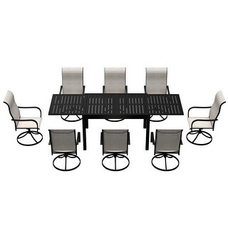 9 Piece Metal Frame Patio Dining Set, Aluminum Extendable Dining Table ...