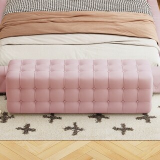 All Covered Velvet Upholstered Ottoman, Rectangular Footstool, Bedroom ...