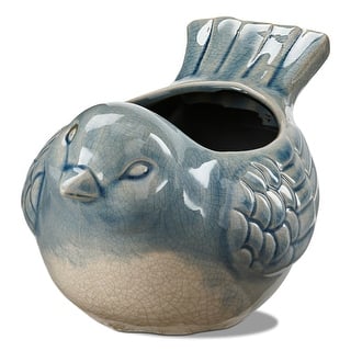 Blue Bird Glazed Terracotta Planter, 5.5L x 4.8W x 9.2H inches, fits up ...