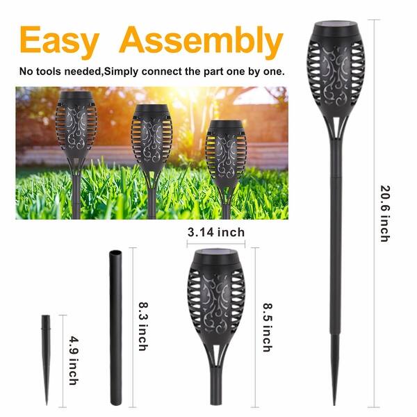 6 Pack Mini Solar Torches Lights with Flickering Flame Outdoor ...