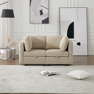 Modern Upholstered Sofa Couch with Storage Seats and Storage Ottomans ...