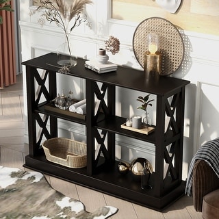 Console Table with 3-Tier Open Storage Spaces and "X" Legs, Narrow Sofa ...