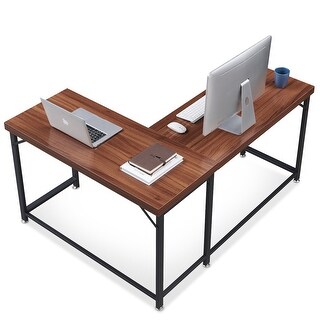 MCombo Modern L-Shaped Reversible Brown Gaming Desk for Home Office ...