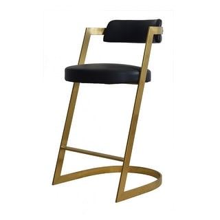 HomeRoots 36" Black And Gold Faux Leather And Stainless Steel Low Back ...