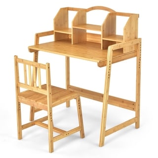 Bamboo Kids Study Desk and Chair Set with Bookshelf - N/A - Bed Bath ...