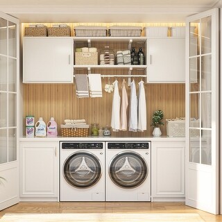 65''W Reversible Laundry Storage Cabinet with Doors and Storage Shelves ...