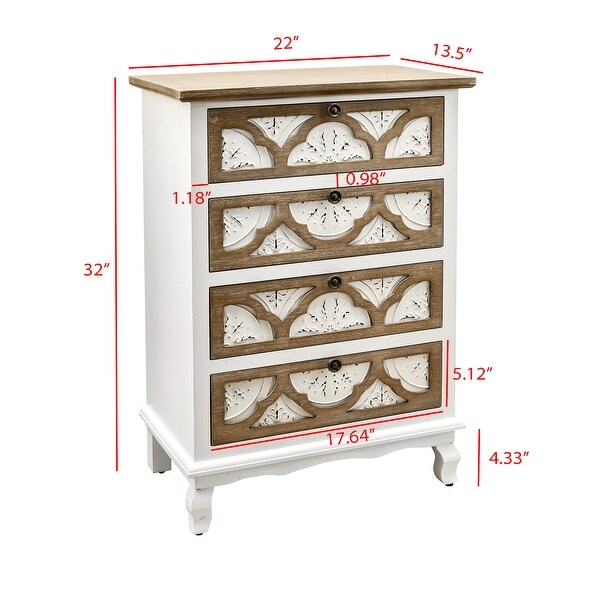 22 inch 4 Drawers Accent Cabinet Accent Chest in White and White Wash Wood