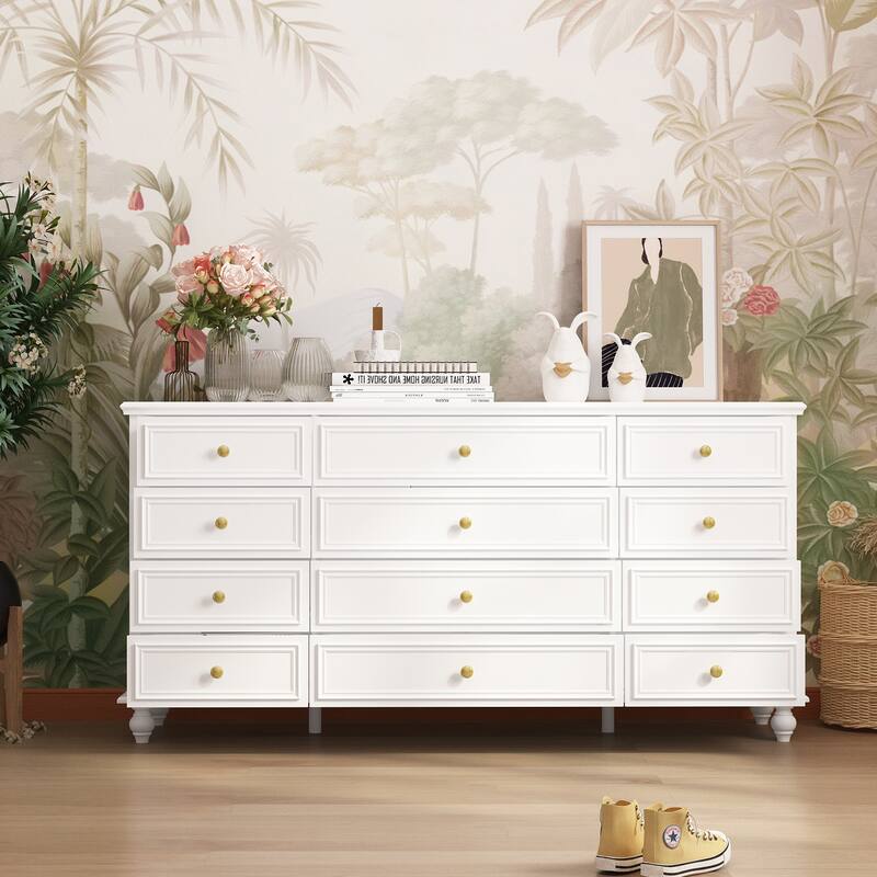 Timechee 63'' W Dresser White Chest Srorage Cabinet Lacquer Drawers ...